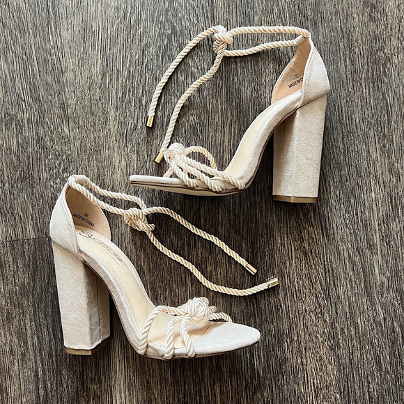 Shoes | New Nude Strappy Rope And Knot Heeled Sandals | Poshmark